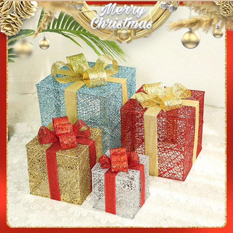 Sparkling Glitter Christmas Gift Boxes Metal Wire - Temu