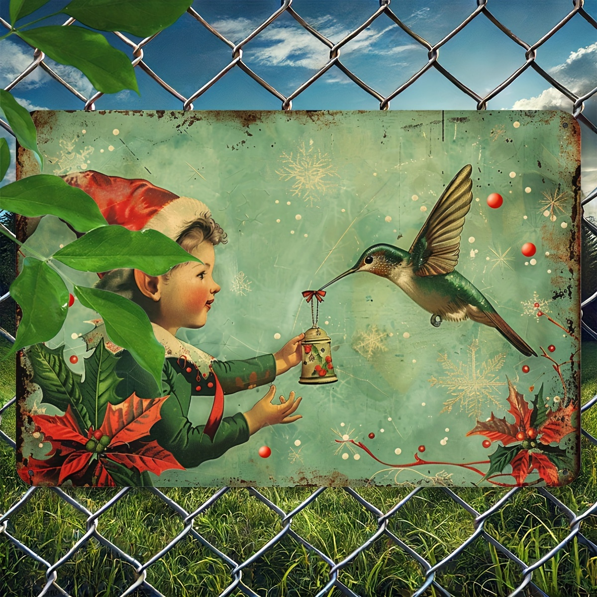 Vintage Christmas Elf Hummingbird Metal Tin Iron - Temu