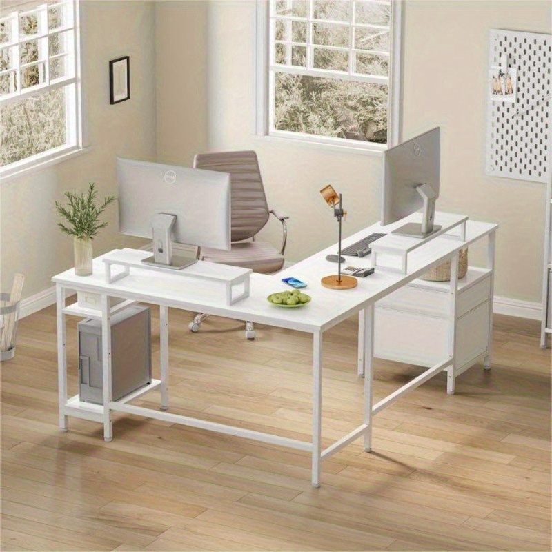 L Shaped Computer Desk Shelves Reversible Corner Gaming Desk - Temu