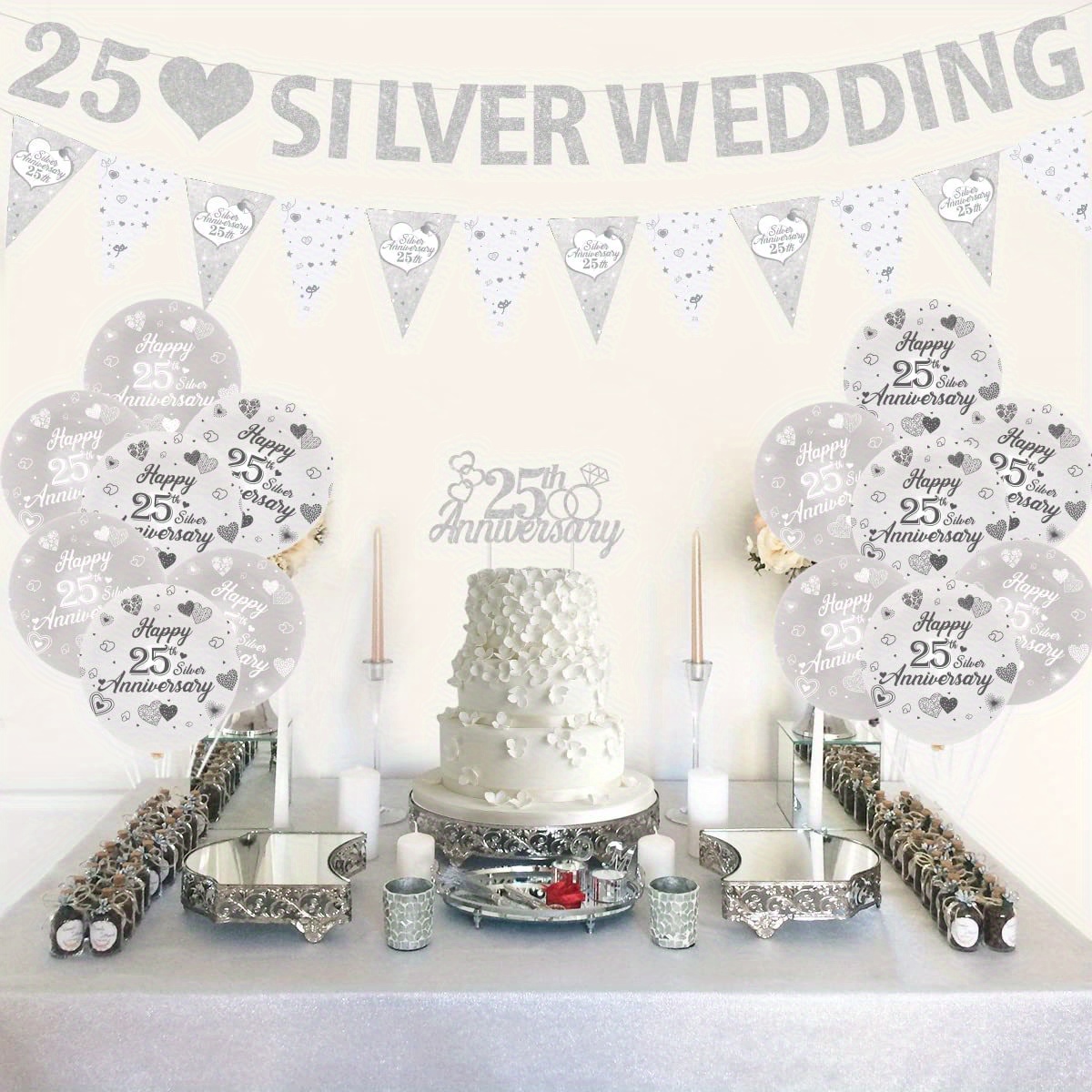 25th wedding anniversary decorations silver 25th anniversary Temu