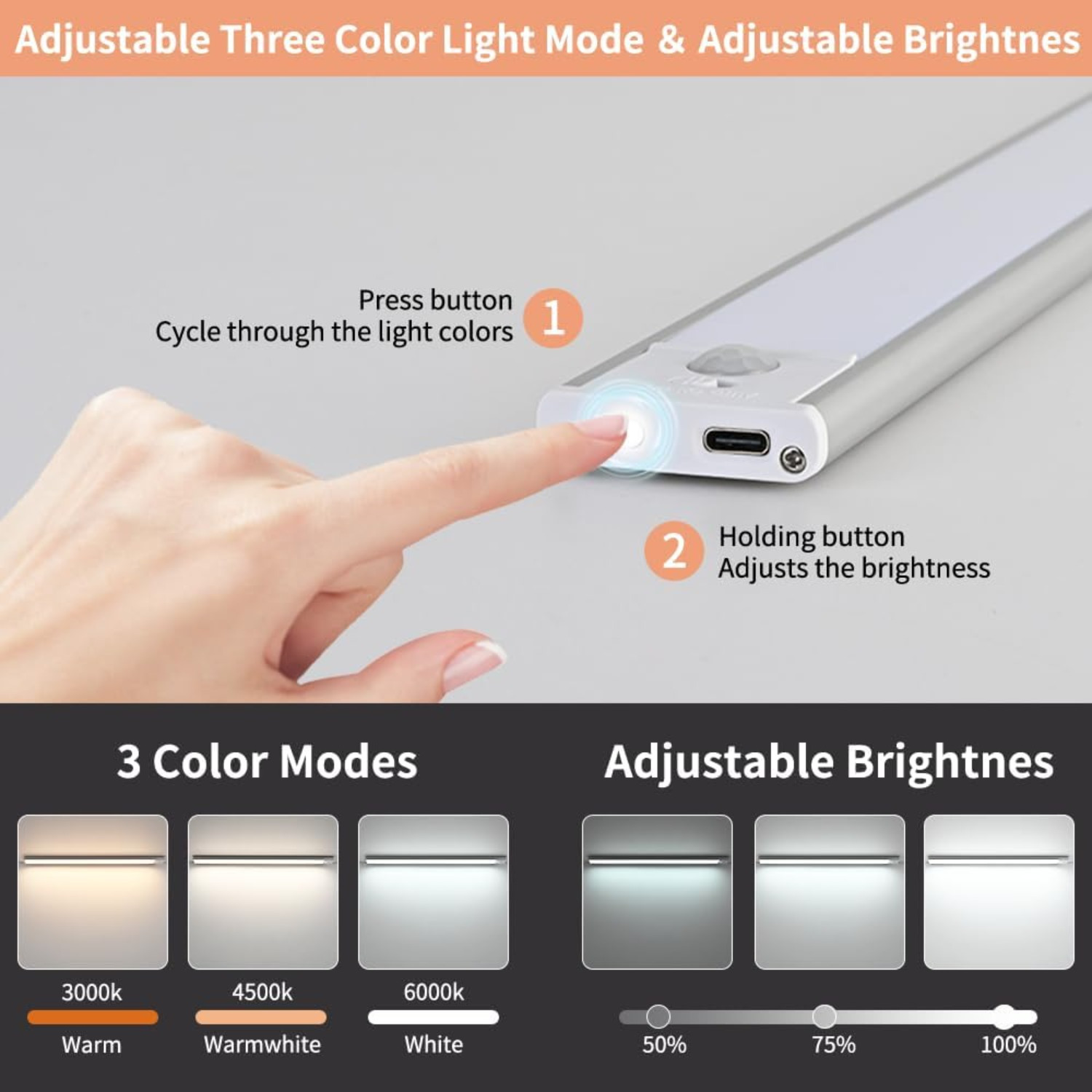 3 color Dimmable Motion Sensor Light Usb Rechargeable - Temu
