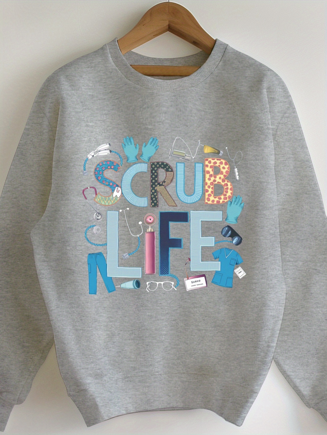 Women's Polyester Crew Neck Sweatshirt - Geometric Pattern SCRUB Life ...