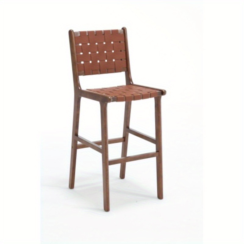 Leather Woven Bar Chair Solid Legs Living Room Kitchen - Temu