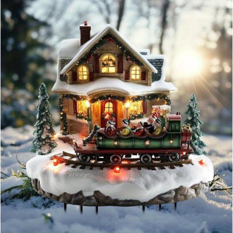 Christmas Village Train Decoration Acrylic Collectible - Temu