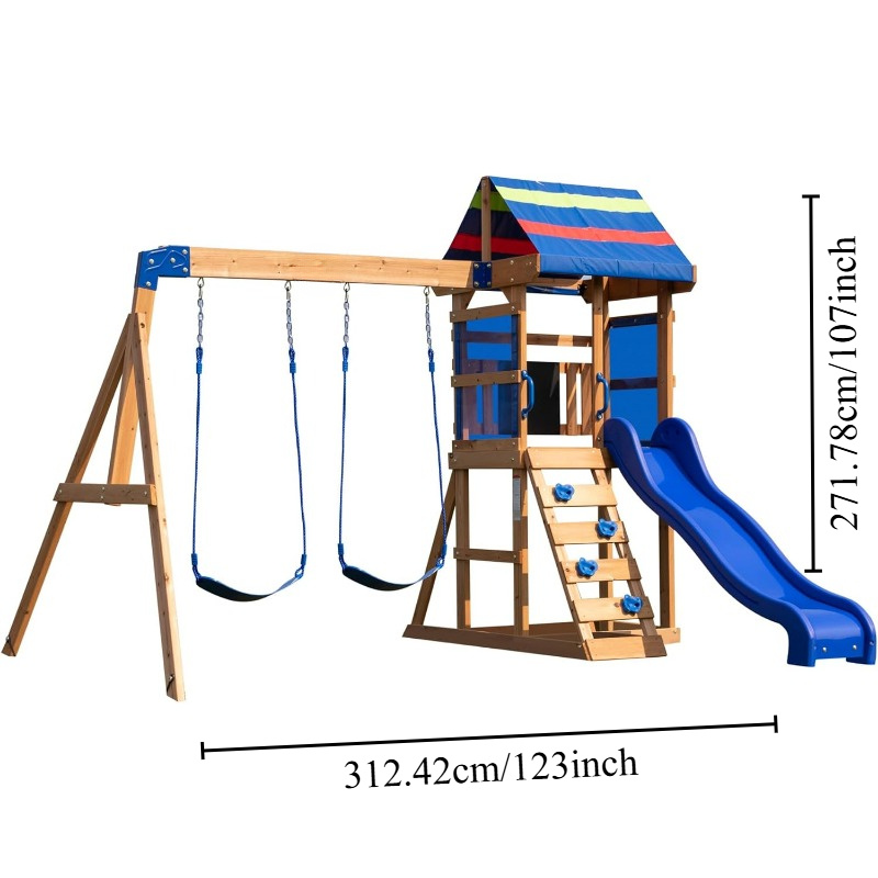Wooden Swing Set Large Canopy Sandbox - Temu