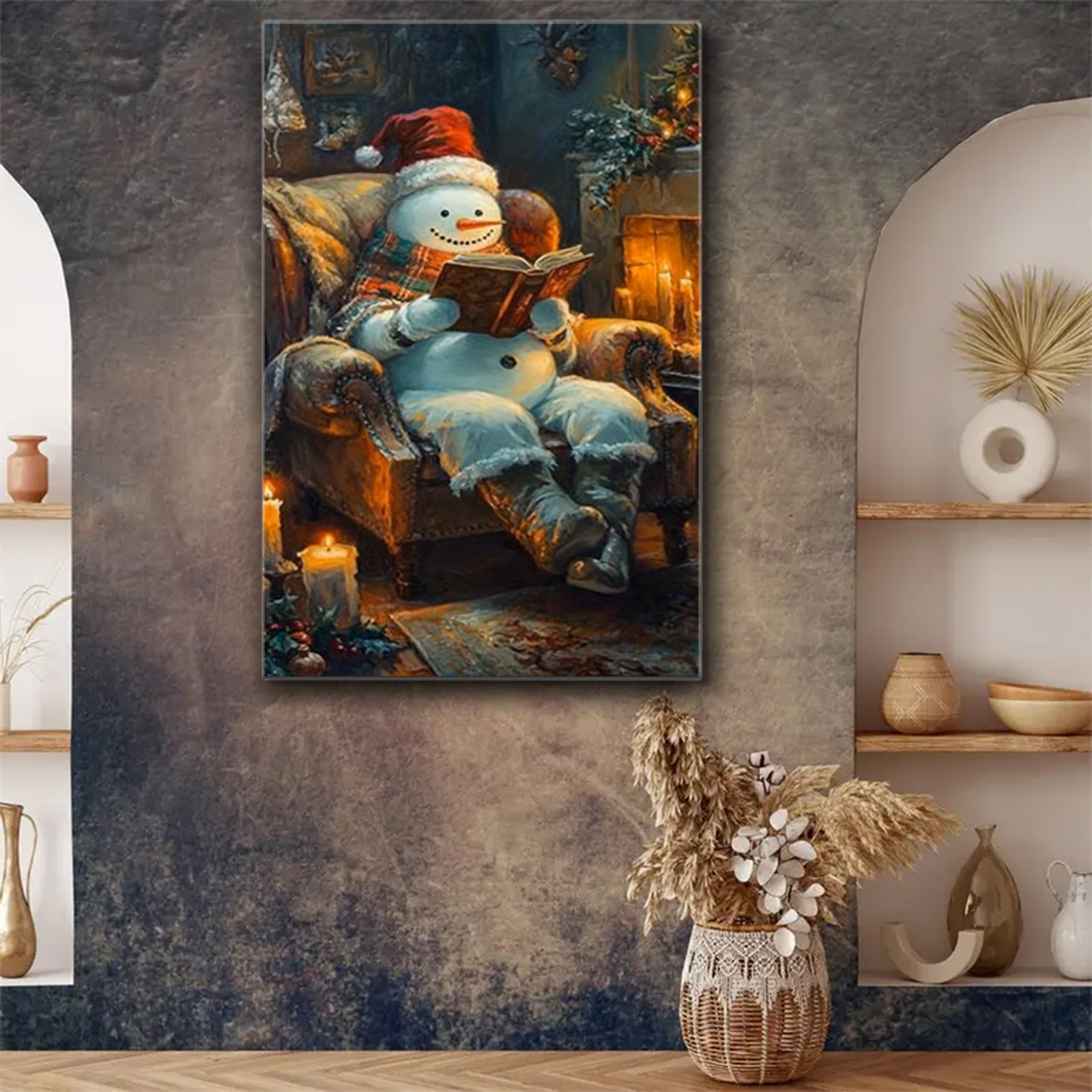 Festive Snowman Reading Canvas Wrapped Pine Wood - Temu