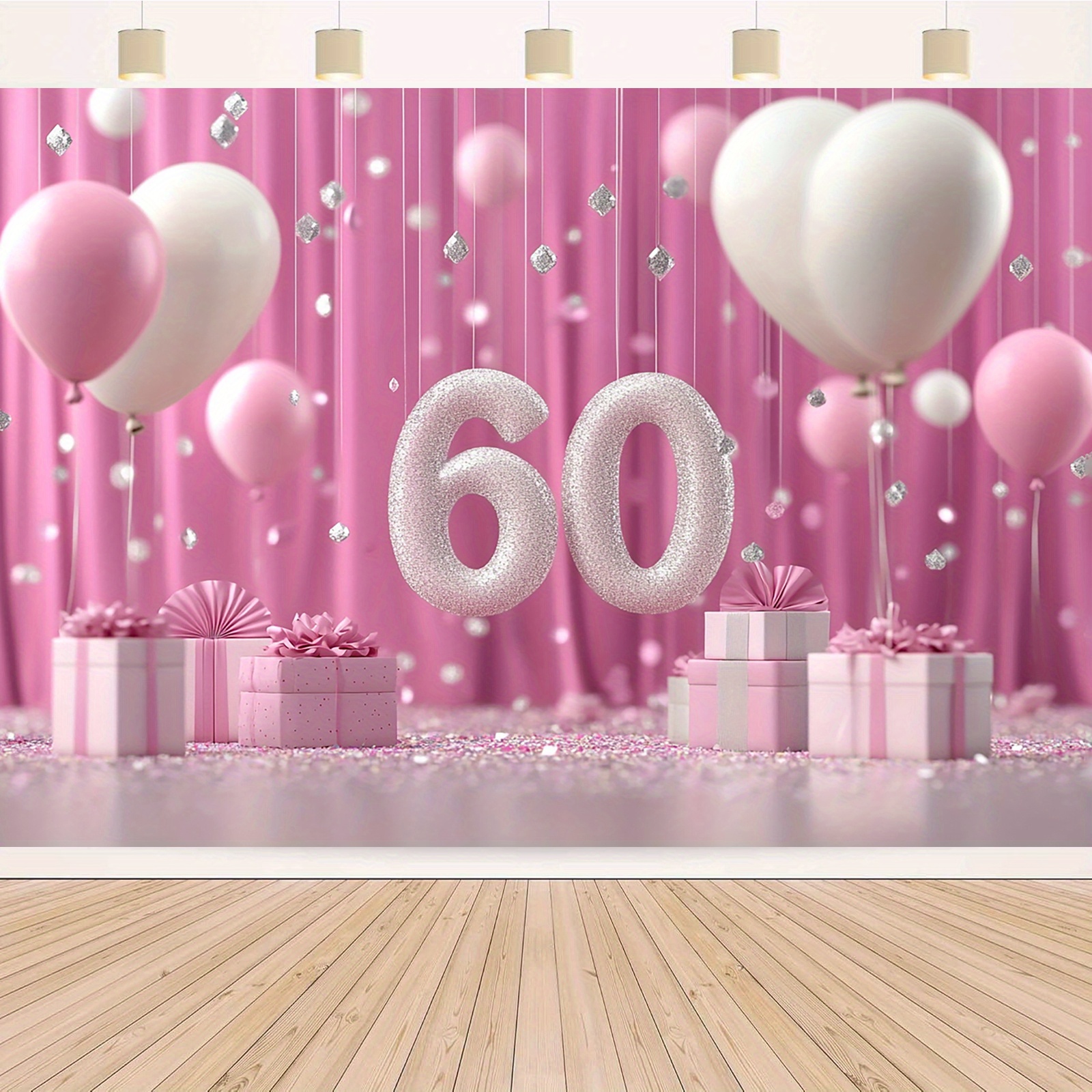 多功能粉红色60岁生日与婚礼派对背景布 完美适用于蛋糕桌装饰 摄影道具 聚酯纤维，多种尺寸可选 Temu