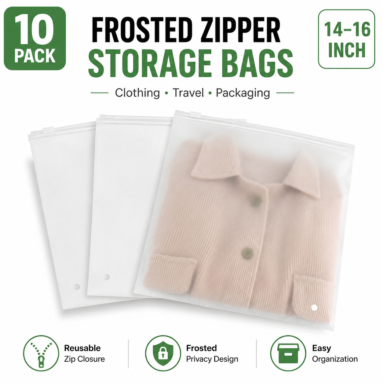 frosted zipper bags sold on Temu United States