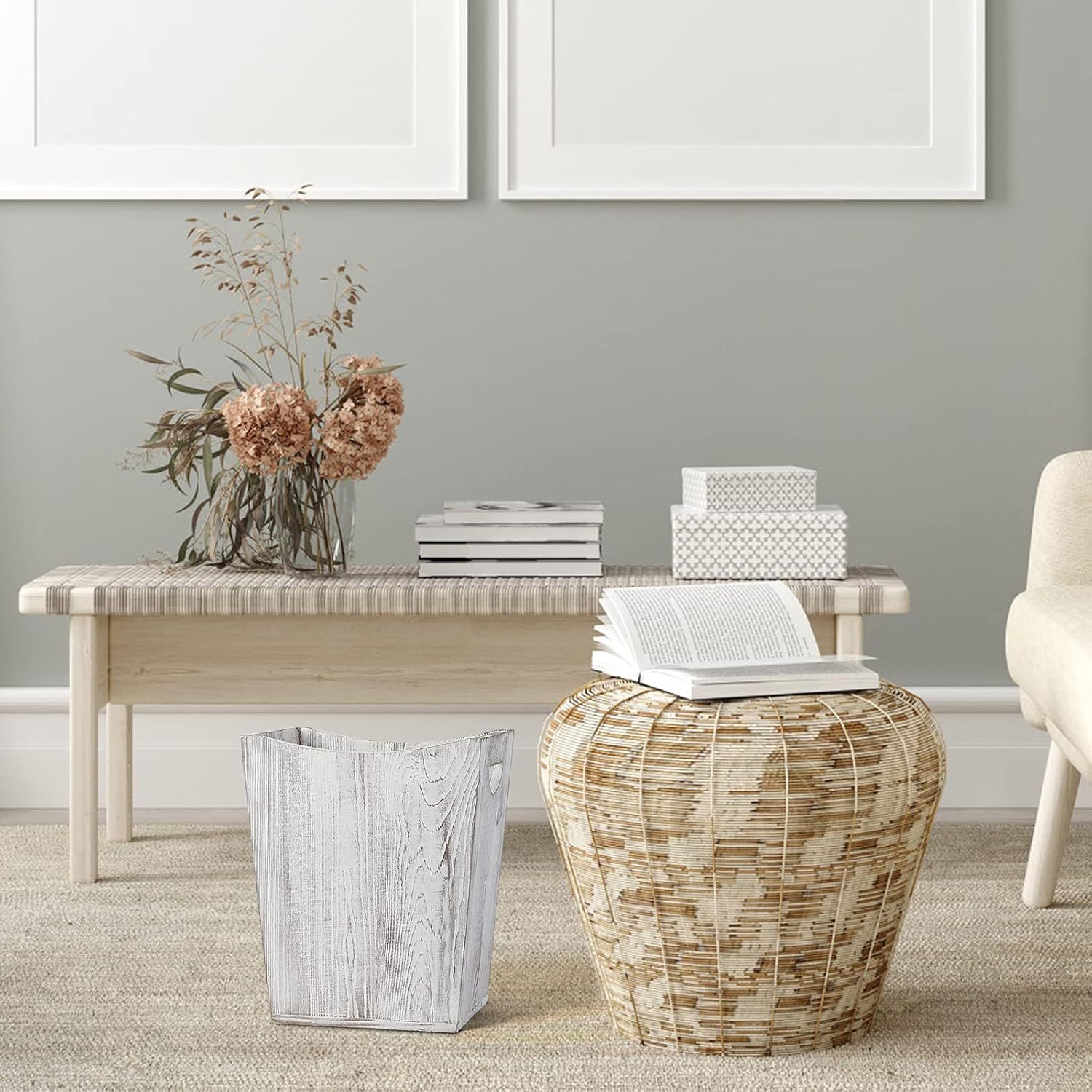 Rustic Farmhouse Wooden Trash Rectangular Open Top Waste - Temu