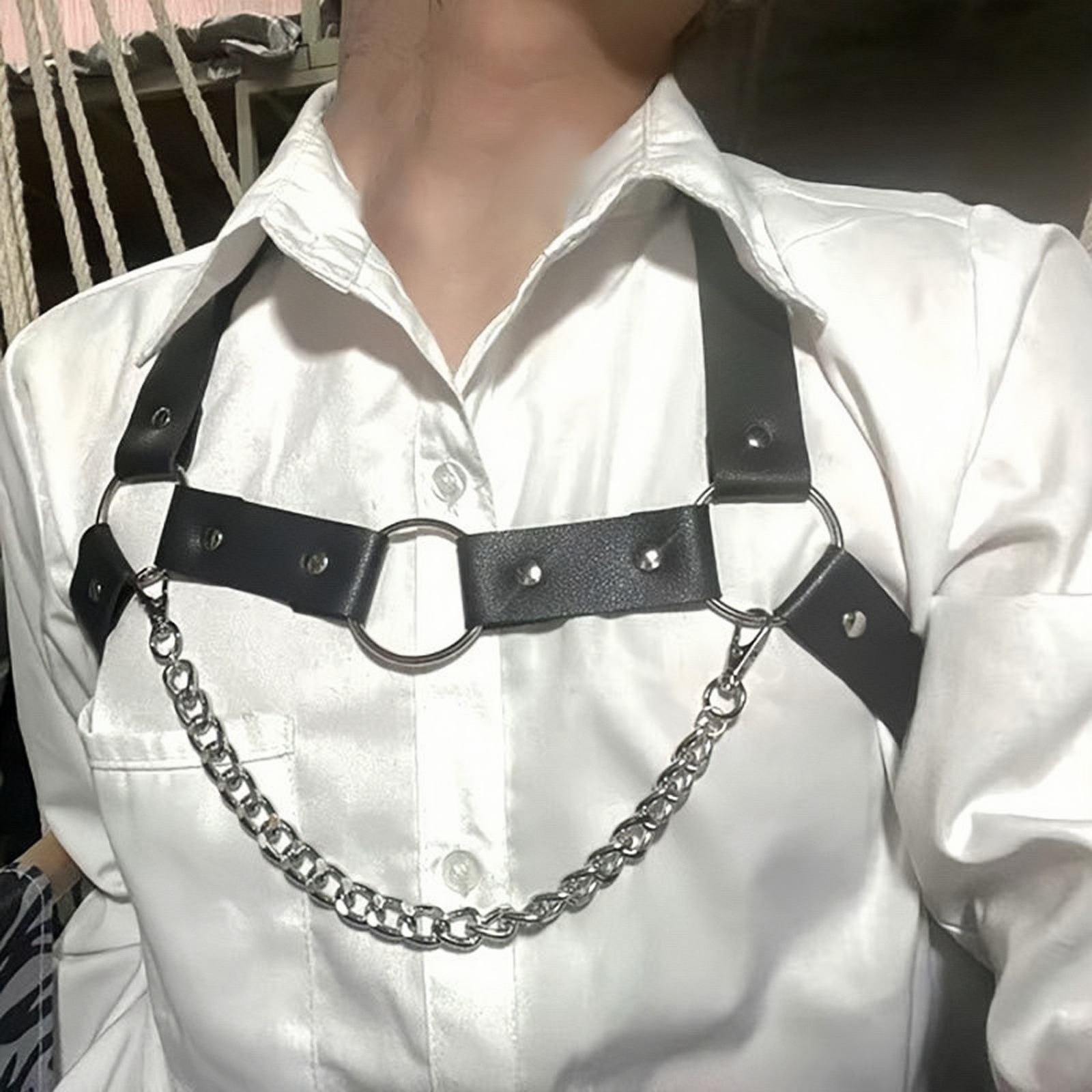 mens leather chest harness sold on Temu United States