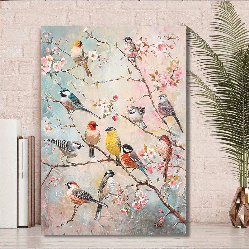 Country Birds Branch Vintage Wooden Framed Canvas - Temu