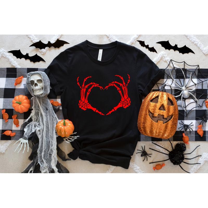 Funny Skeleton Hands Heart Tee Perfect Halloween Gift Soft - Temu