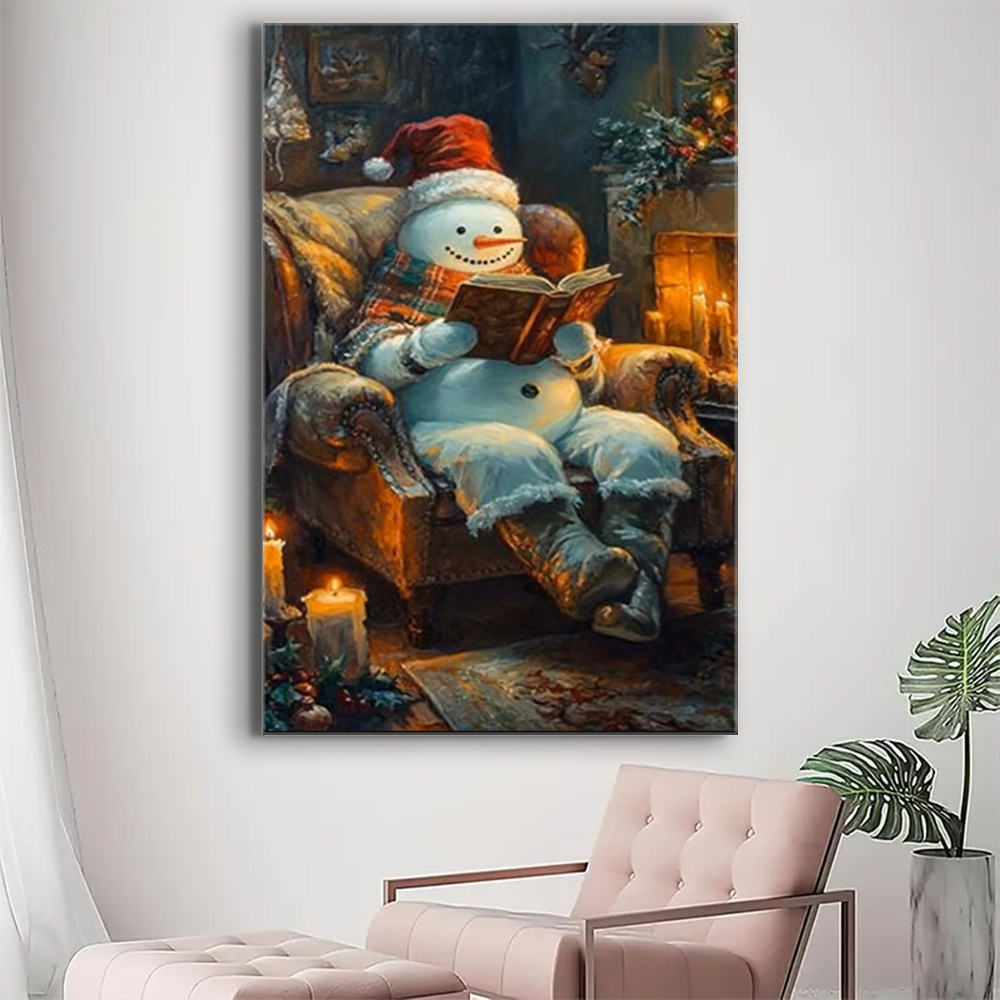 Festive Snowman Reading Canvas Wrapped Pine Wood - Temu