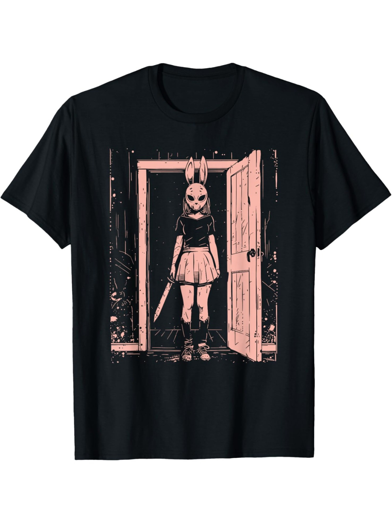 cotton knit fabric t shirt creepy bunny mask anime horror - Temu