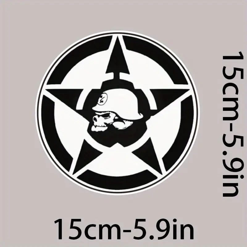 军用星星乙烯基贴纸,卡通骷髅设计,哑光自粘适用于汽车 卡车 面包车 笔记本电脑 单次使用,塑料表面兼容,不规则形状,左侧 Temu