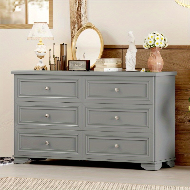 6 drawer Wooden Dresser Elegant Gray Storage - Temu