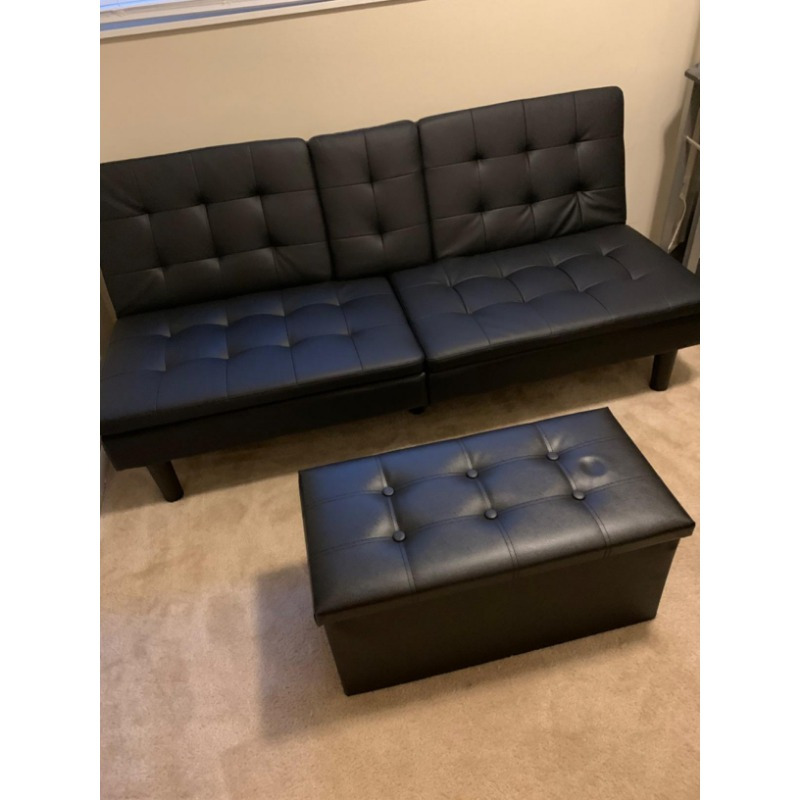 Modern Black Leather Futon Sofa Memory Foam Pillow Top - Temu