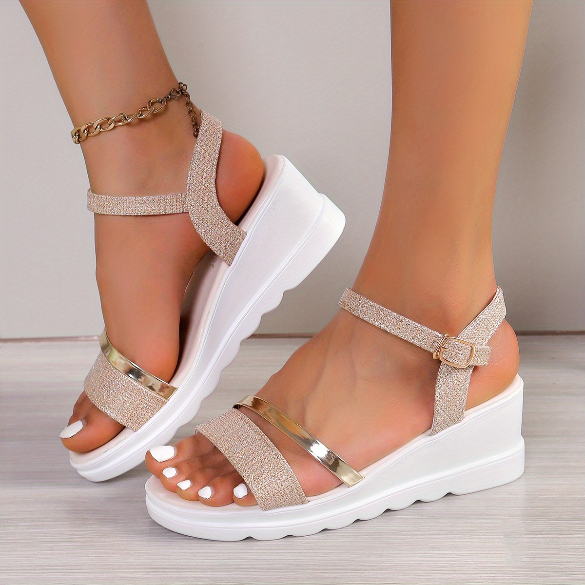 flat chunky wedges 👔 Women'* Sandals Open-Toe Ankle Slingback Wedge ...