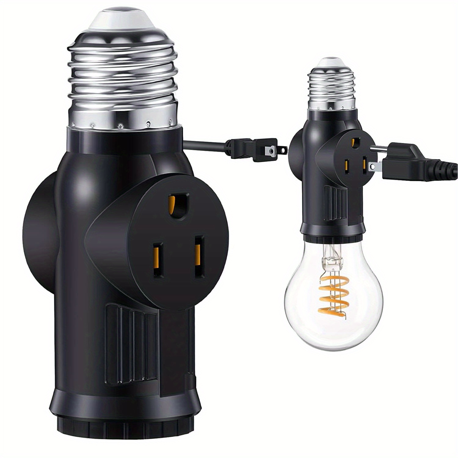 Polarized White LED Light Bulb Adapter 3 Prong Outlet Socket Converter E26 E27 to 2 3 Prong Plug Splitter for Porch CCTV Cameras Indoor Outdoor Use