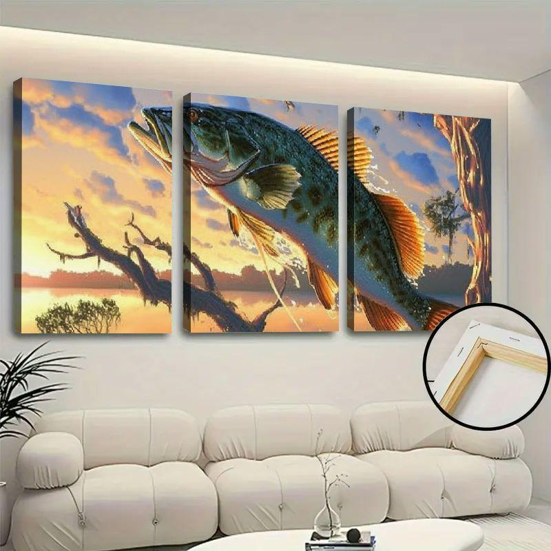 Sunset Fish Tree Branch Canvas Art Set Modern Waterproof - Temu