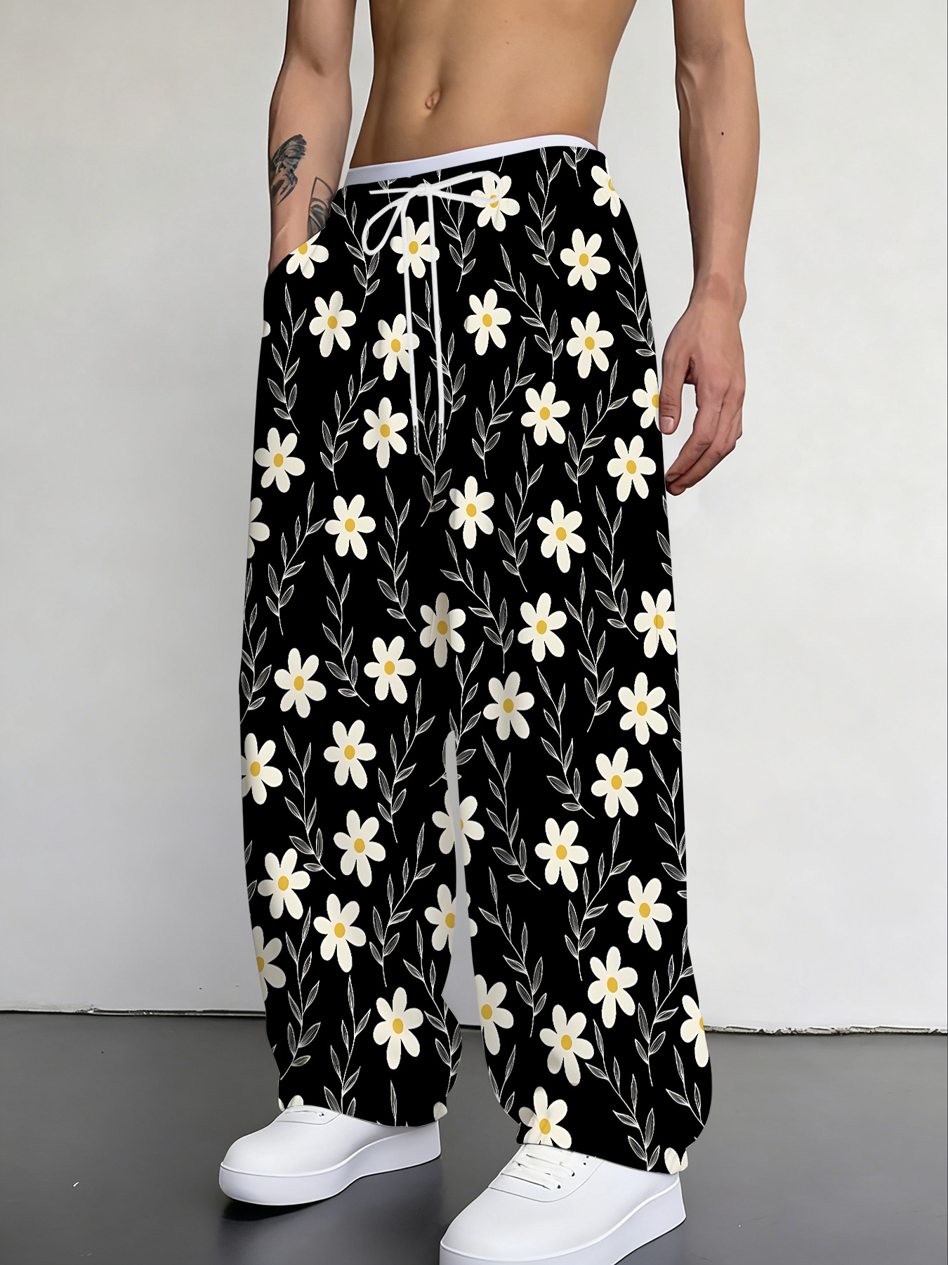 white pants with flowers sold on Temu United States