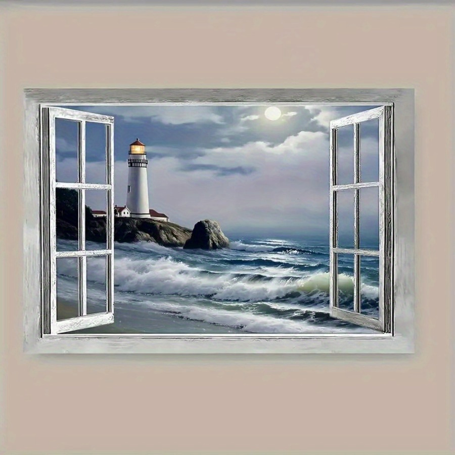 nautical coastal lighthouse wall art wooden framed canvas - Temu