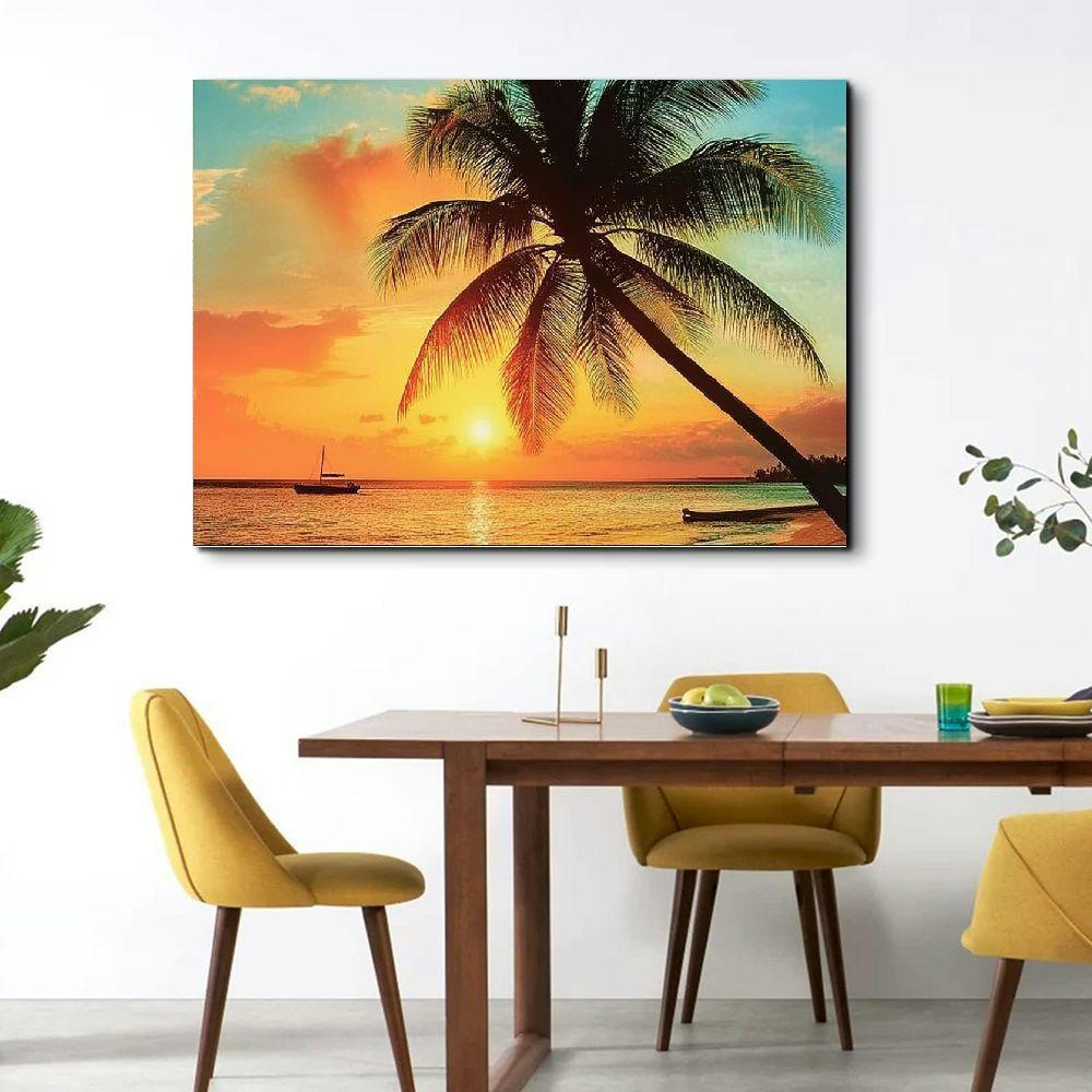 Jkdudu Palm Tree Sunset Boat Canvas Prints Wall Art Large - Temu