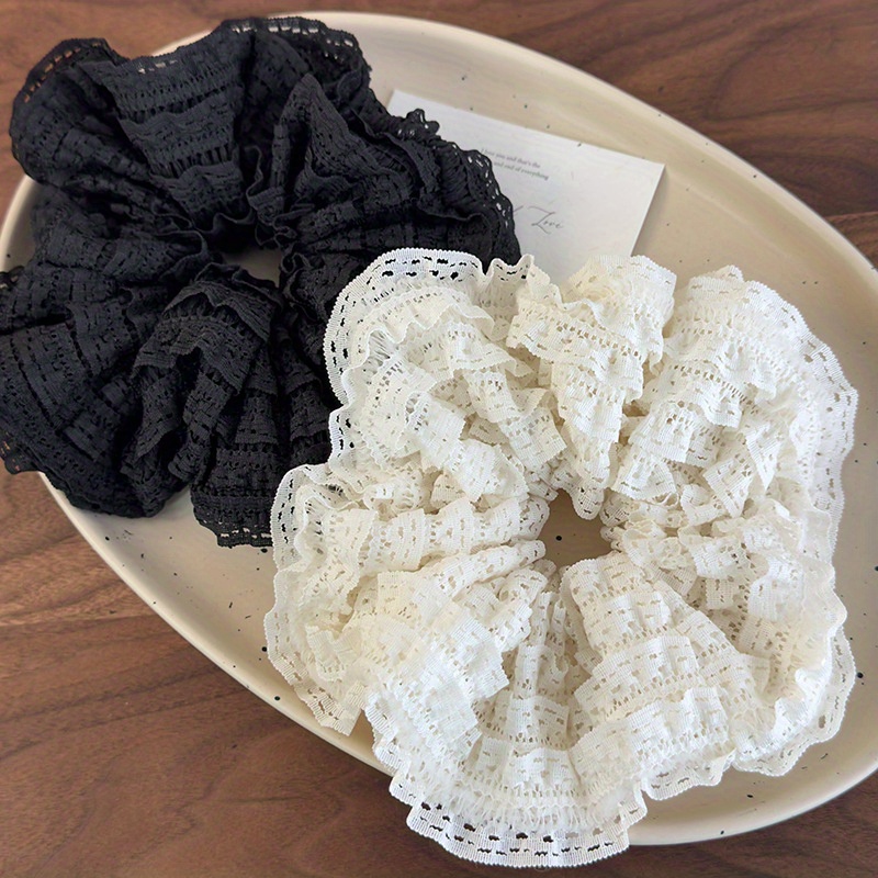Premium Fluffy Lace-Trimmed Hair Tie, Perfect for Buns and Ponytails ...
