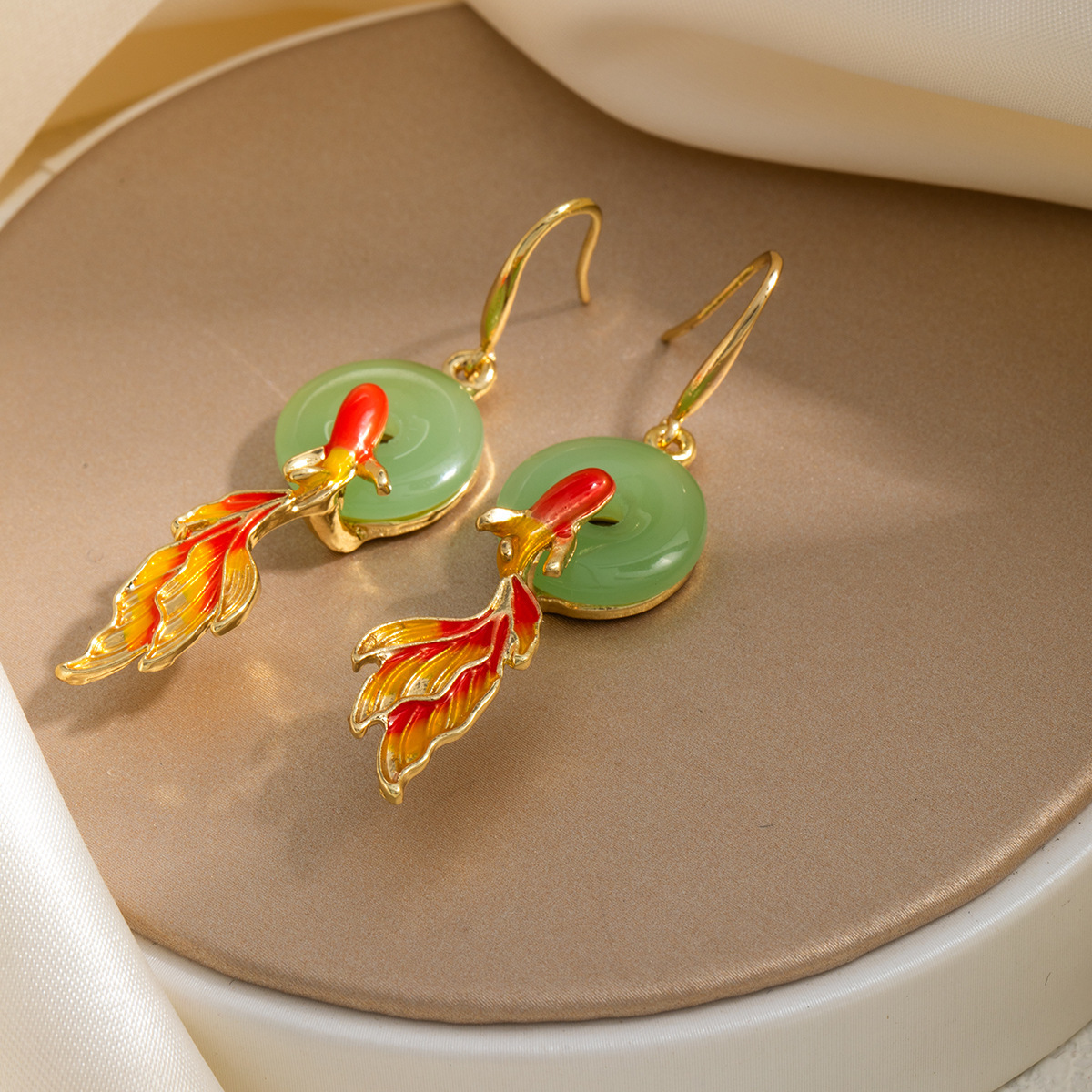 New Chinese National Texture Round Koi Earrings Female - Temu