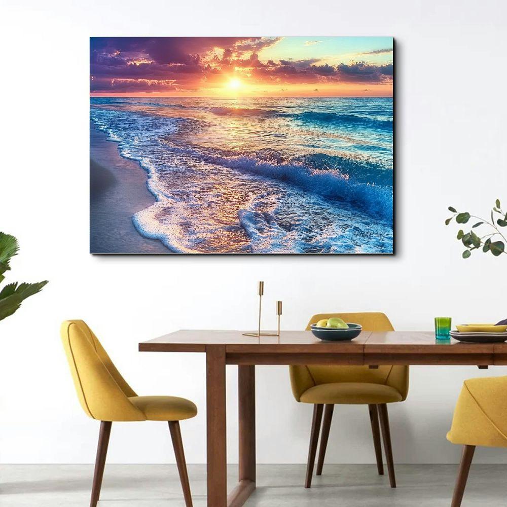 Stunning Sunset Waves Canvas Art Print Frameless Beach - Temu
