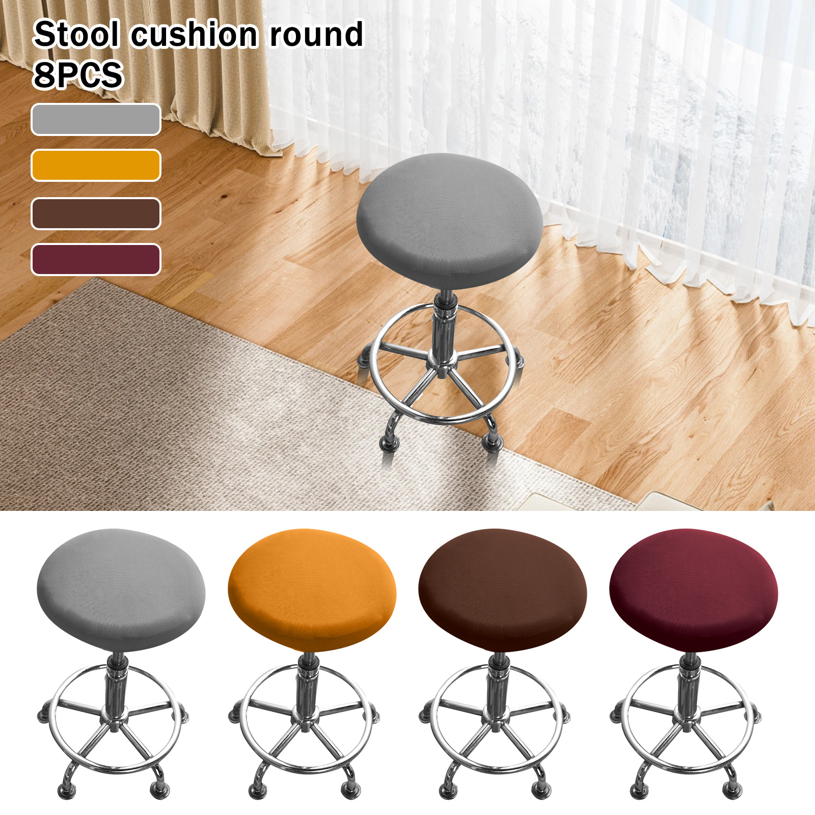 Round Bar Stool Seat Covers With Elastic Band 12 Inch Set Of 2 Grey Bar ...