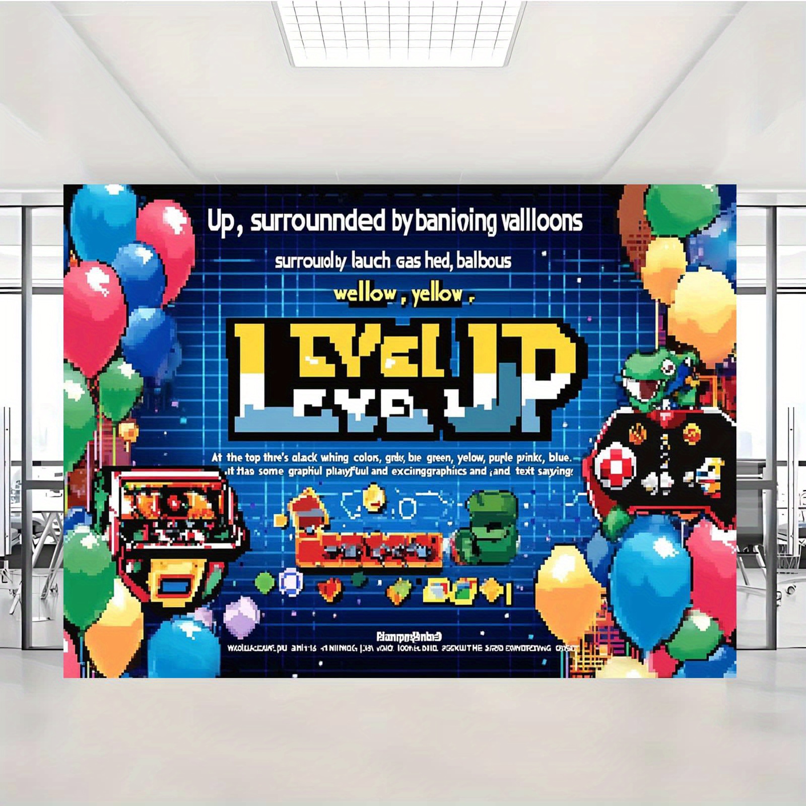 Gaming Tapestry MAYSSKQ Video Game Party Backdrop Blue Neon Glow Level ...
