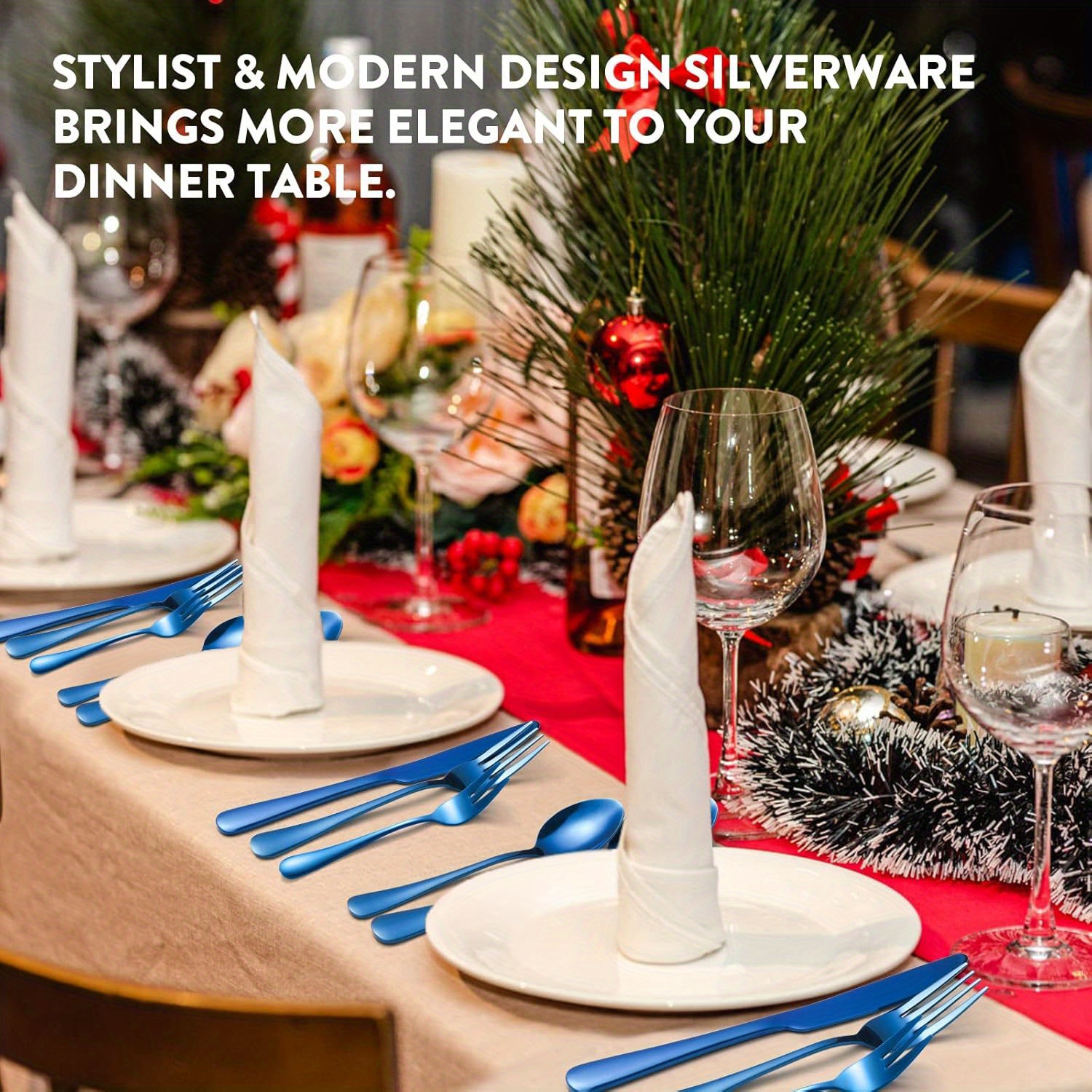 6 person Stainless Steel Flatware Set Blue Cutlery Set - Temu