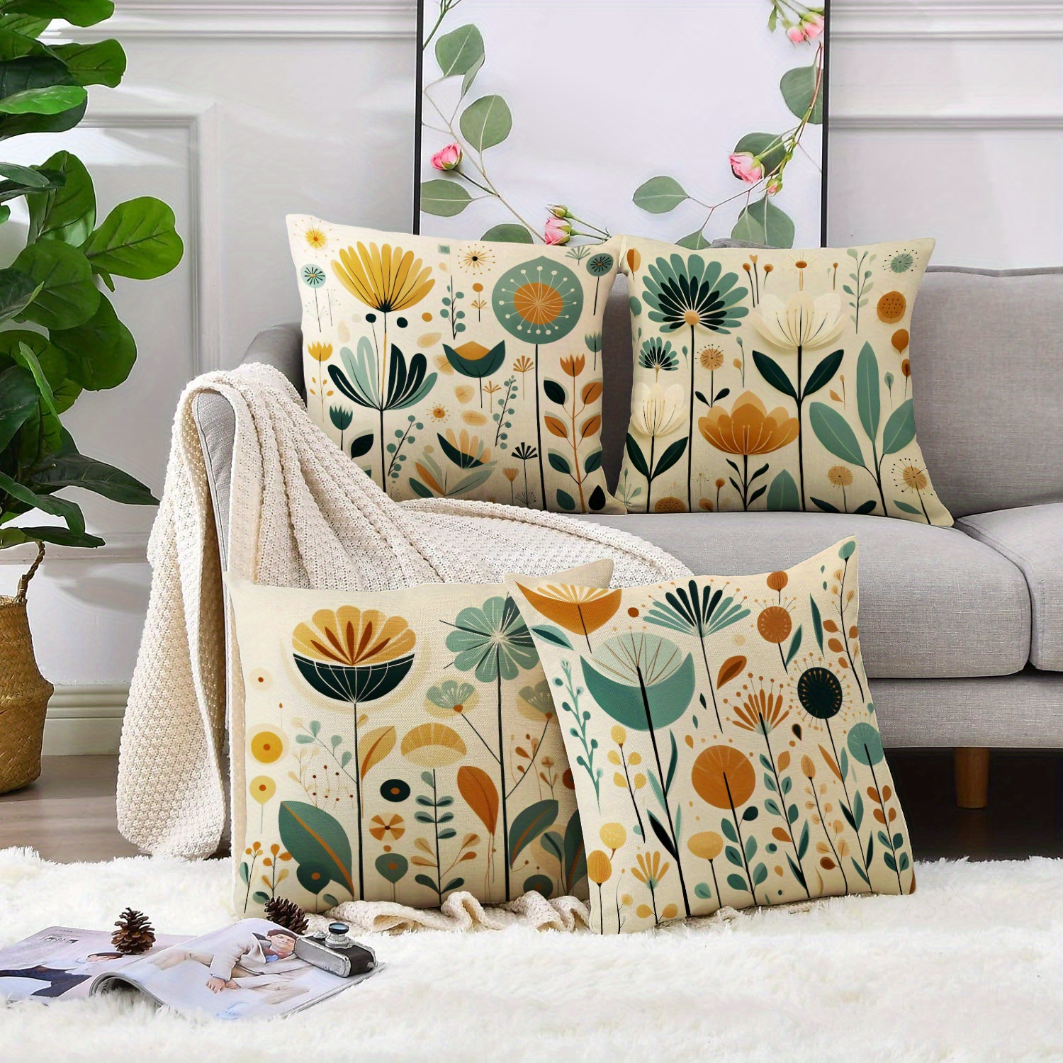 floral throw pillow covers sold on Temu United States