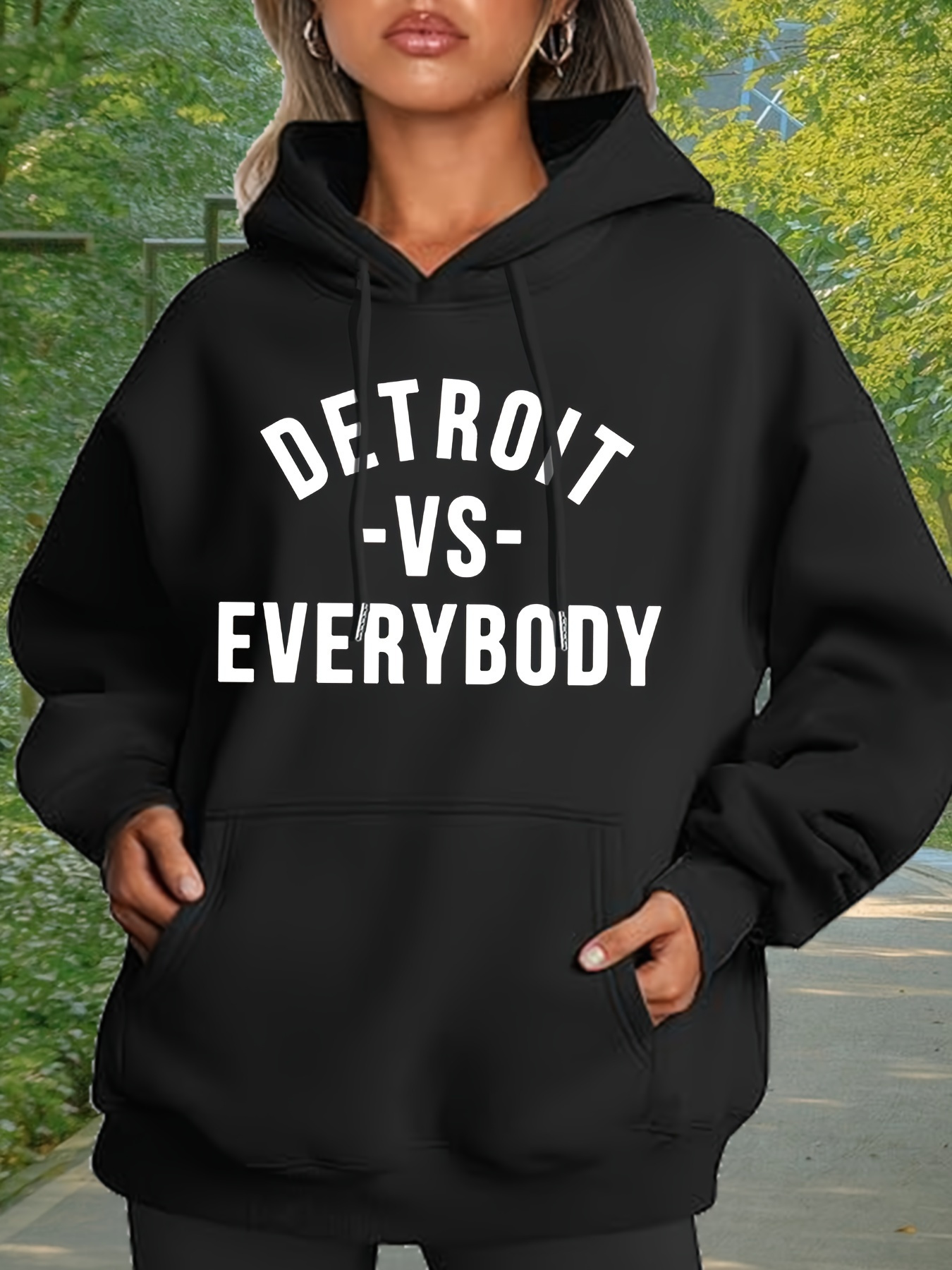 Detroit Graphic Hoodie Women Chic Alphabet - Temu
