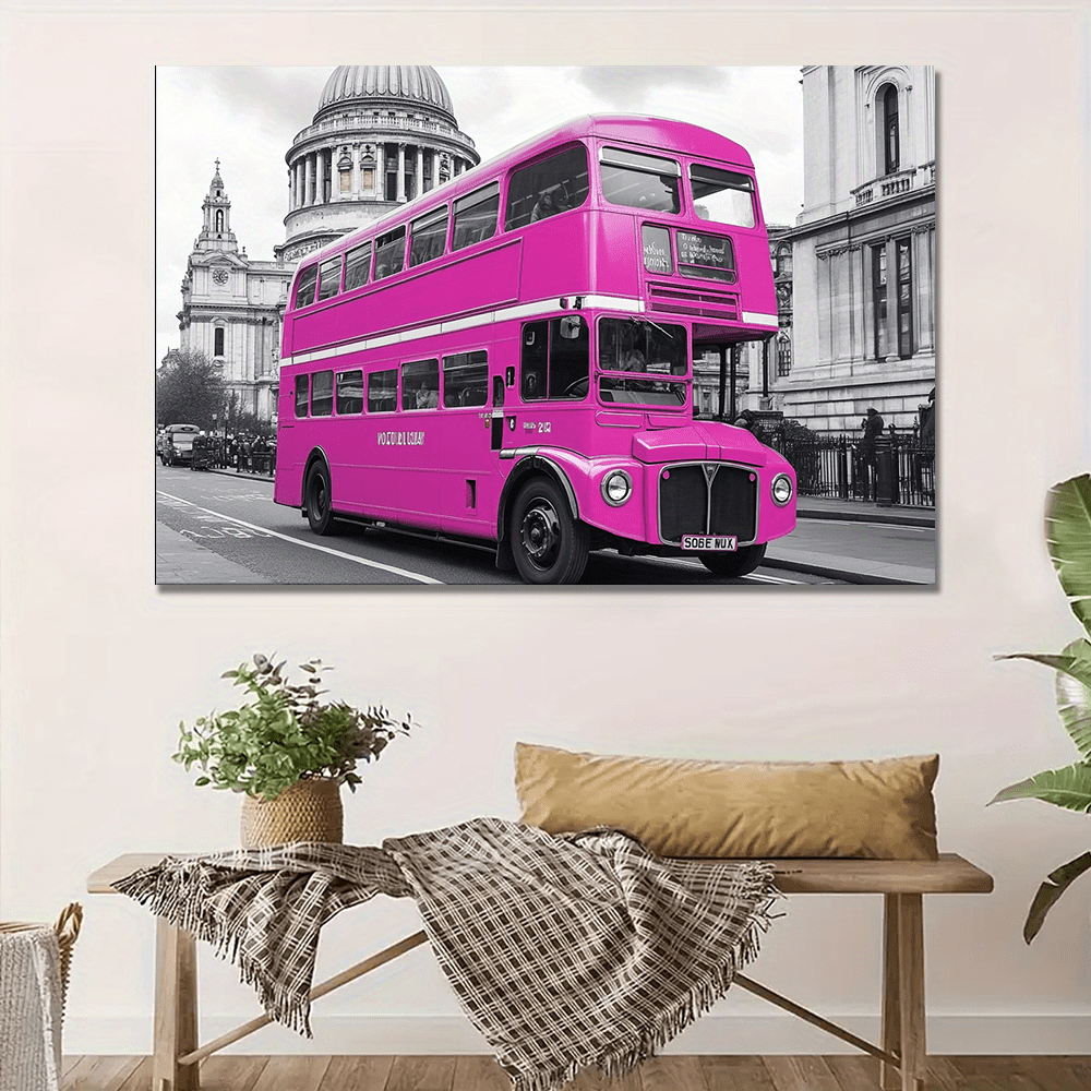 Pink Bus Canvas Poster Vintage Parisian Theme - Temu