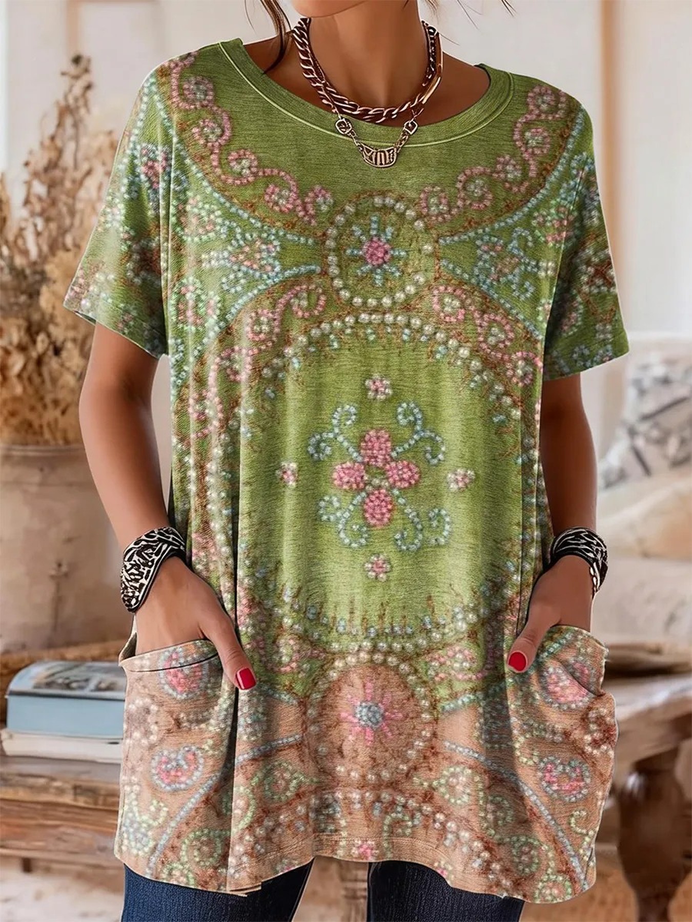 bohemian tunic tops for women sold on Temu United States