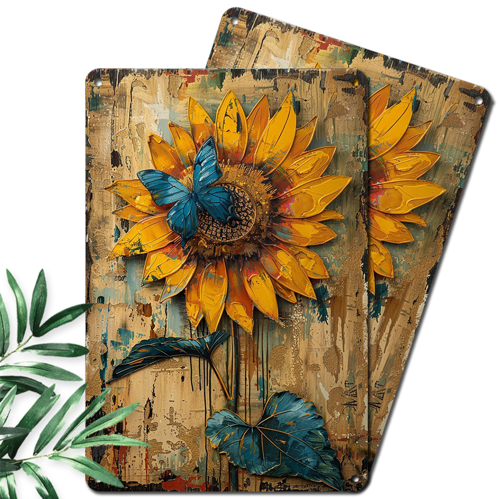 Vintage Sunflower Metal Tin Sign Set Rustic Iron - Temu