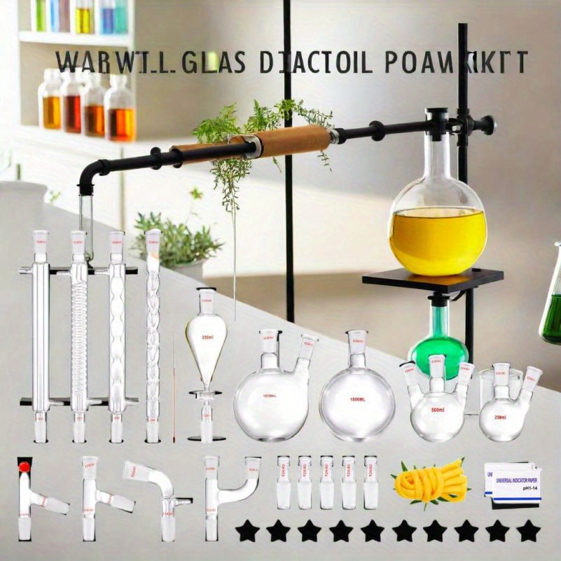 Chemistry Set 1000ml Lab Glassware Kit Glass Distillation Apparatus ...