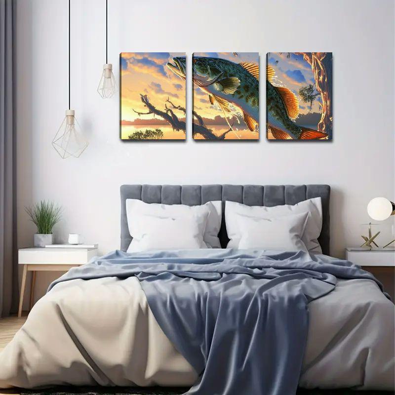 Sunset Fish Tree Branch Canvas Art Set Modern Waterproof - Temu