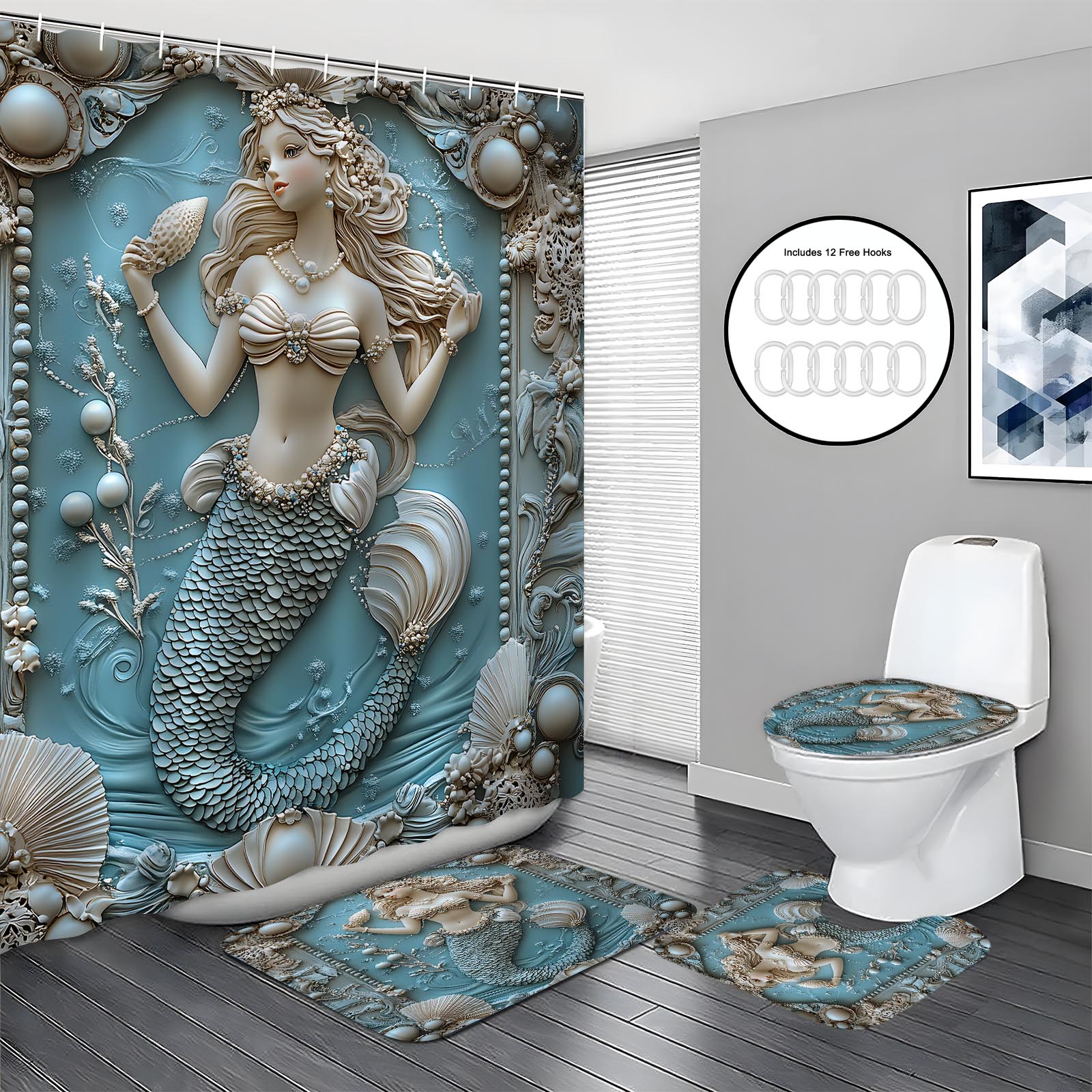 3d shower curtain sold on Temu United States