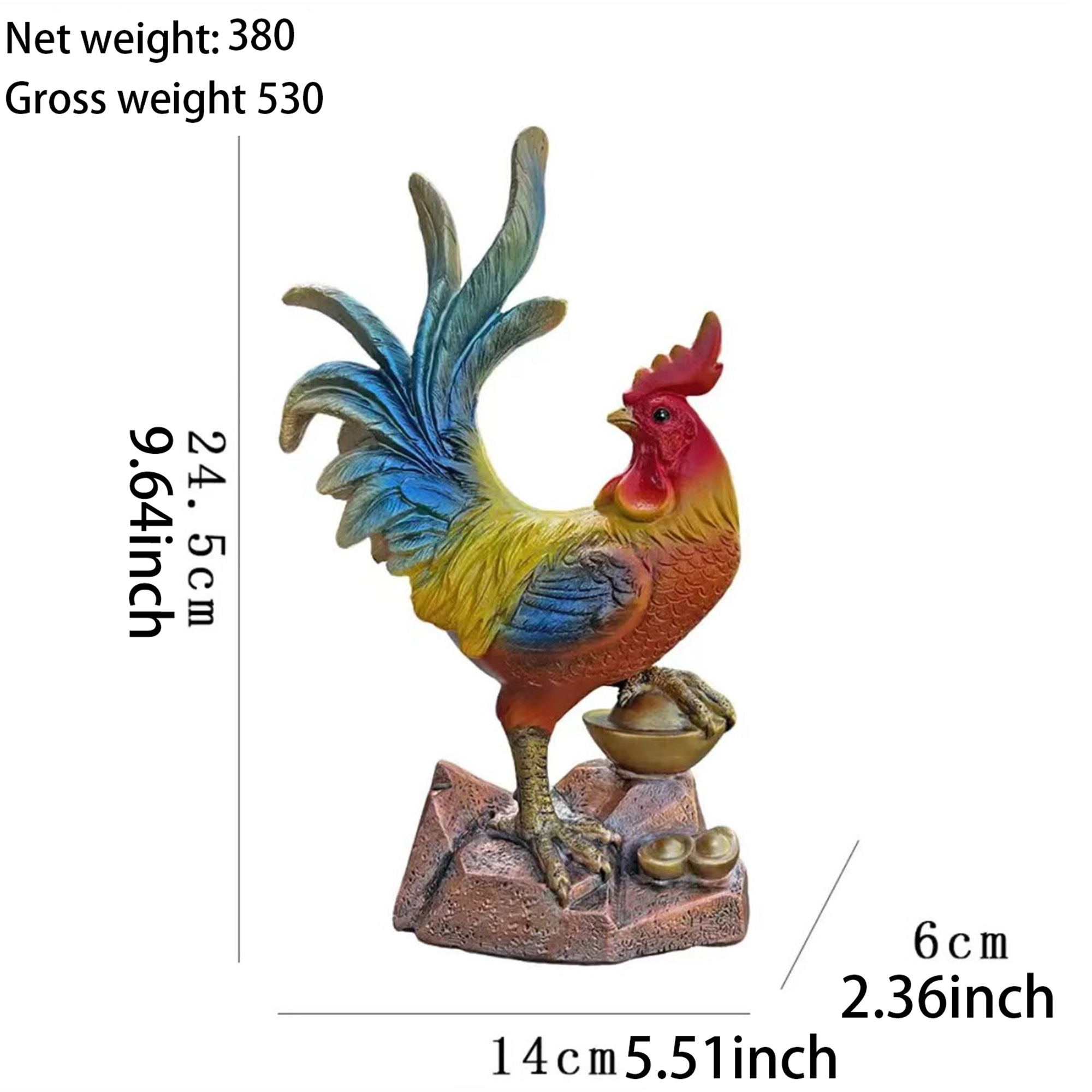 Home Resin Statue Rooster Shape Golden Corlorful - Temu