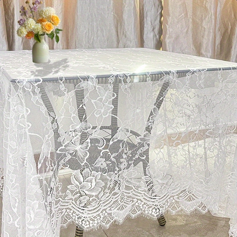 White Lace Overlay Tablecloth
