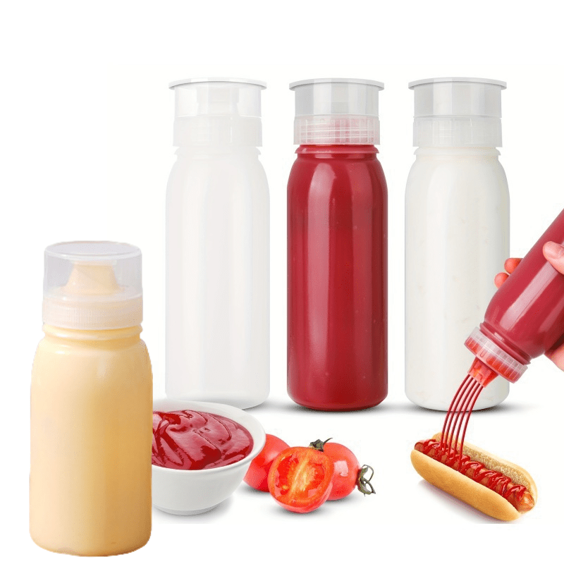 Condiment Squeeze Bottles, 8 OZ Empty Squirt Bottle, Red Top Cap, Leak ...