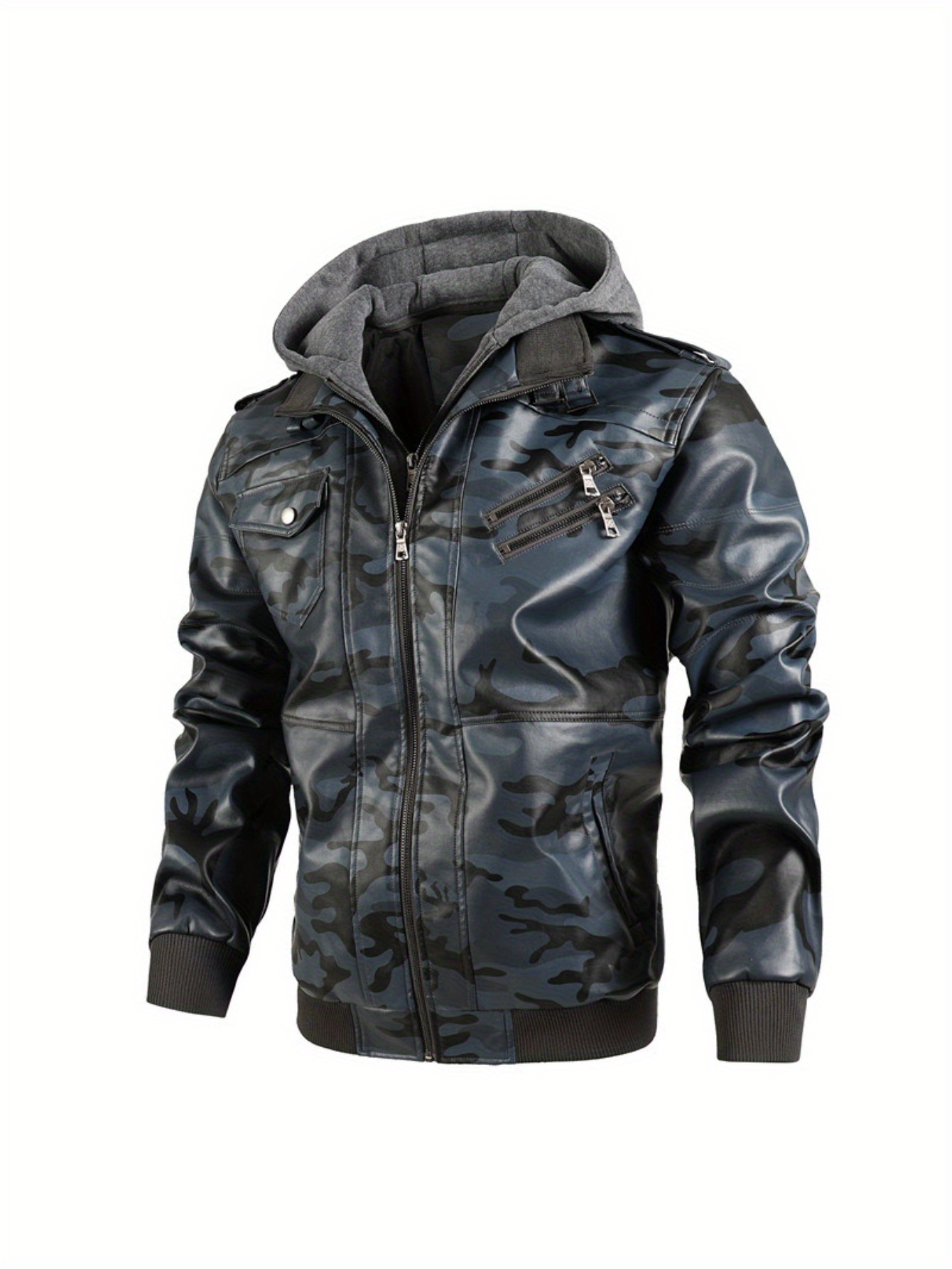leather jacket with hoodie sold on Temu United States