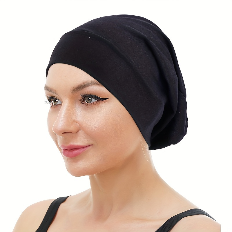 Soft Breathable Turbans Hats Solid Color Undercap Elastic Head Wraps ...