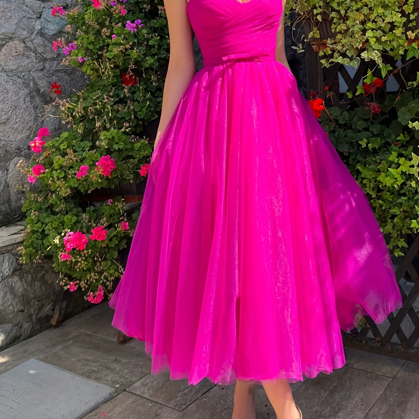 Vestido De Tirantes De Malla Con Contraste, Elegante Vestido De ...