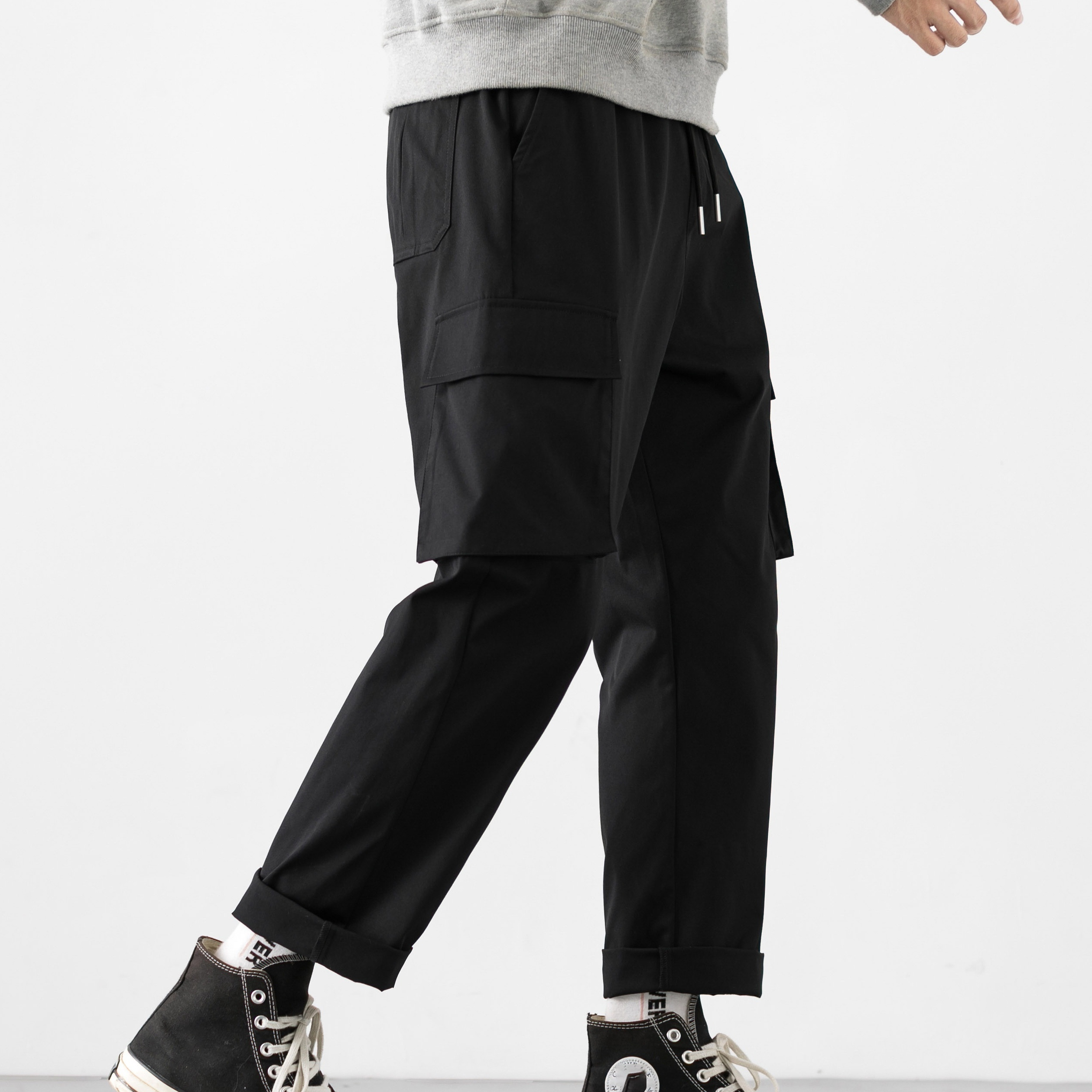 Men's Plain Black Double Sided Large Pocket Cargo Pants | Today's Best ...
