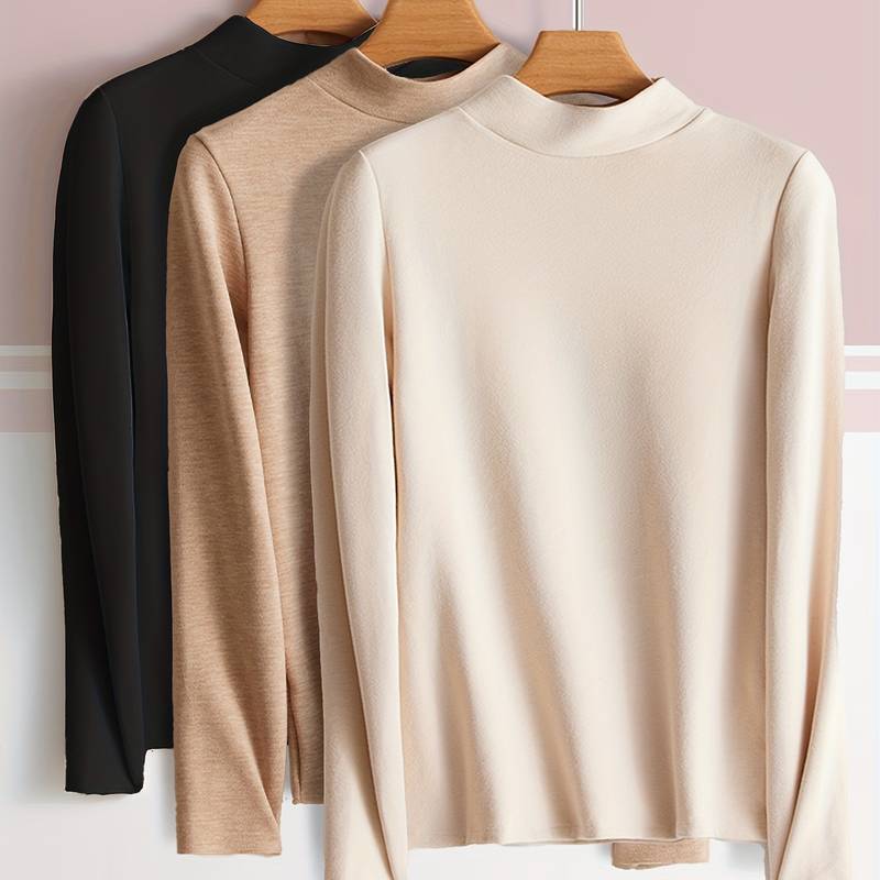 Solid Mock Neck T Shirt Casual Long Sleeve Top Fall Winter Temu