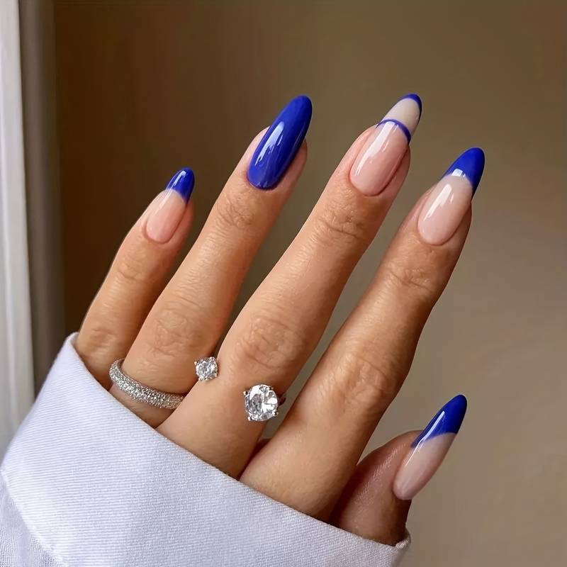 Glossy Rainbow French Tip Press On Nails Long Ballerina Fake Nails